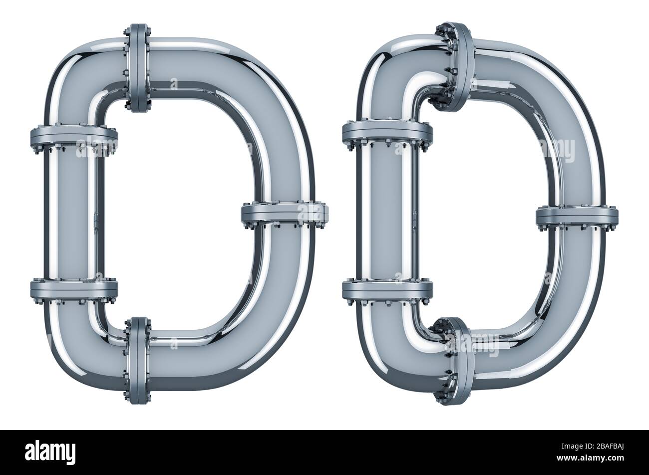 Letter D from steel pipes, 3D rendering isolated on white background ...