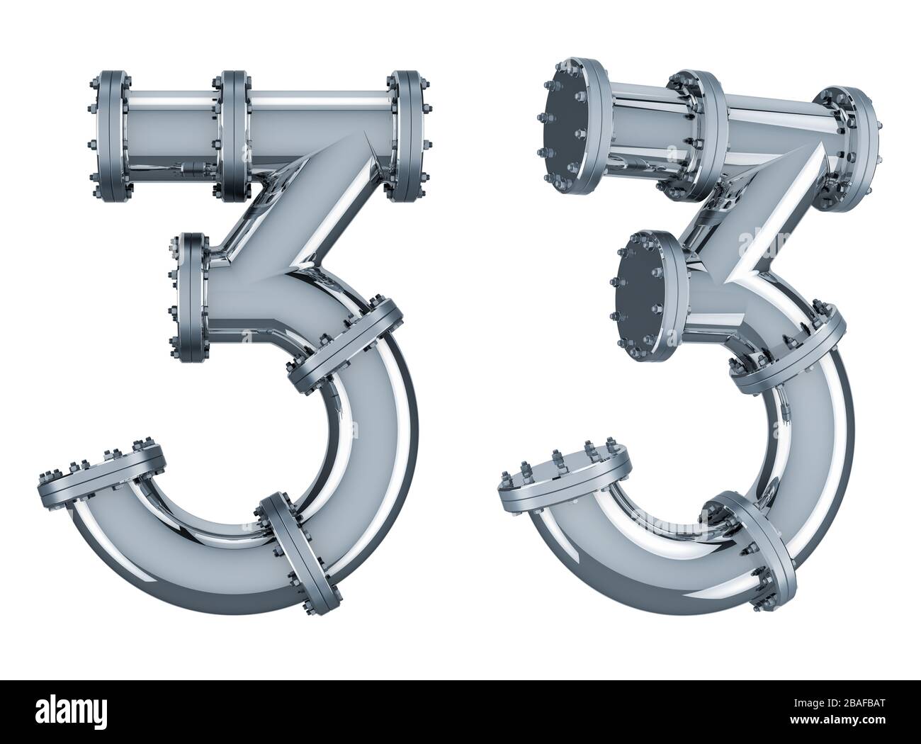 Number 3 from steel pipes, 3D rendering isolated on white background ...