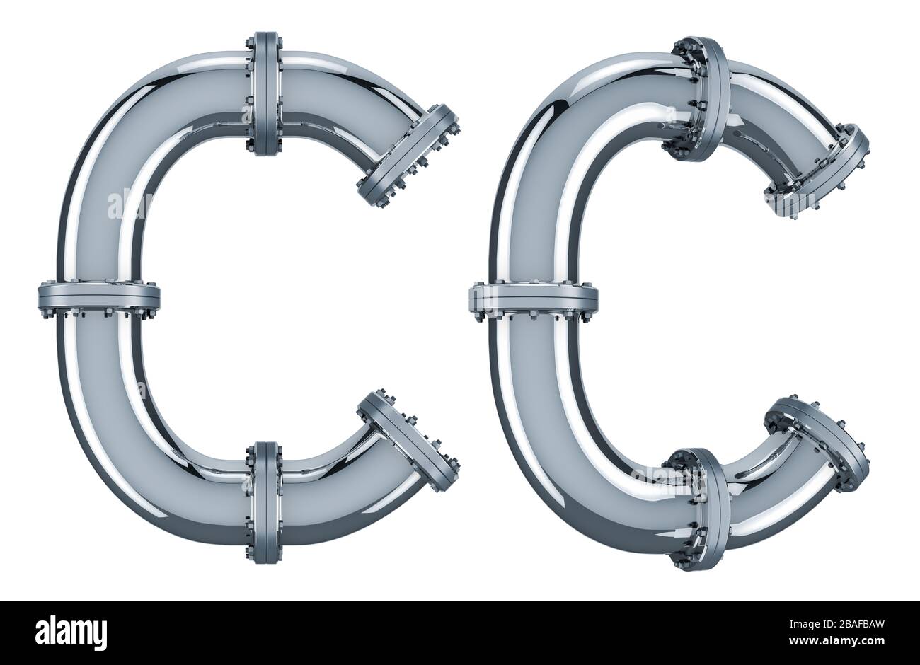 Letter C from steel pipes, 3D rendering isolated on white background ...