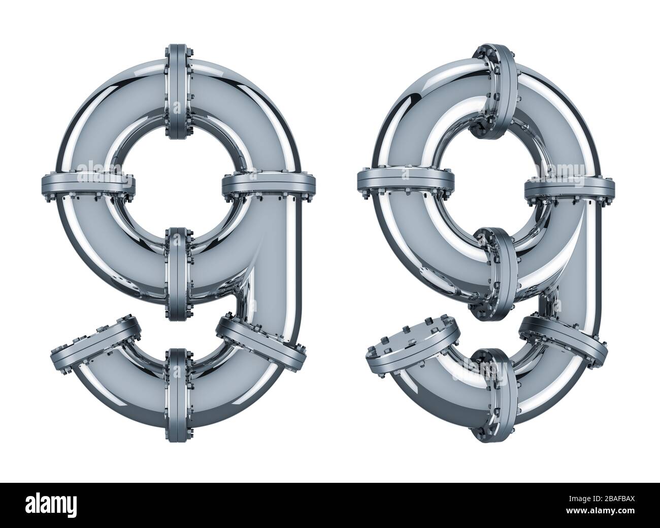 Number 9 from steel pipes, 3D rendering isolated on white background ...