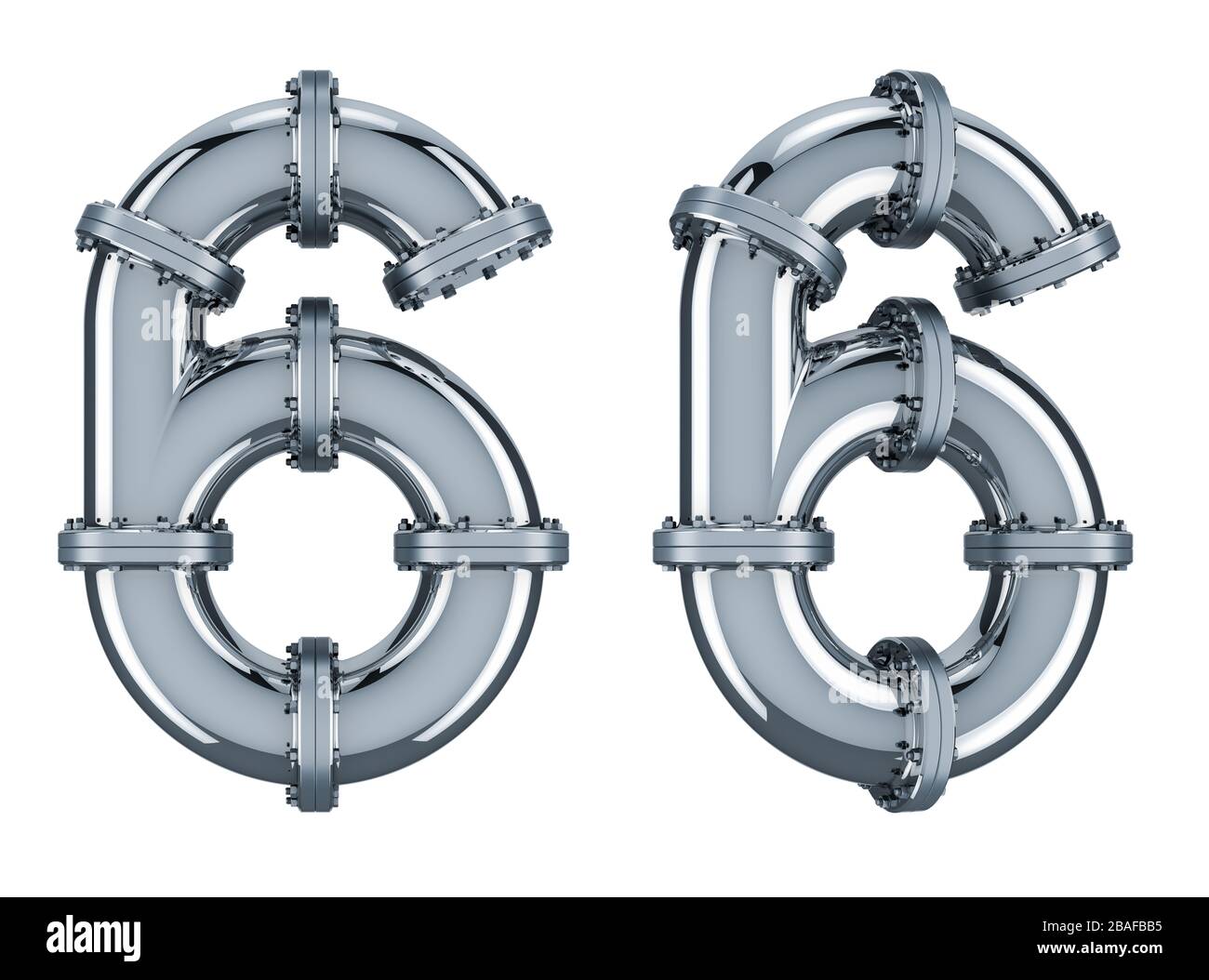 Number 6 from steel pipes, 3D rendering isolated on white background ...