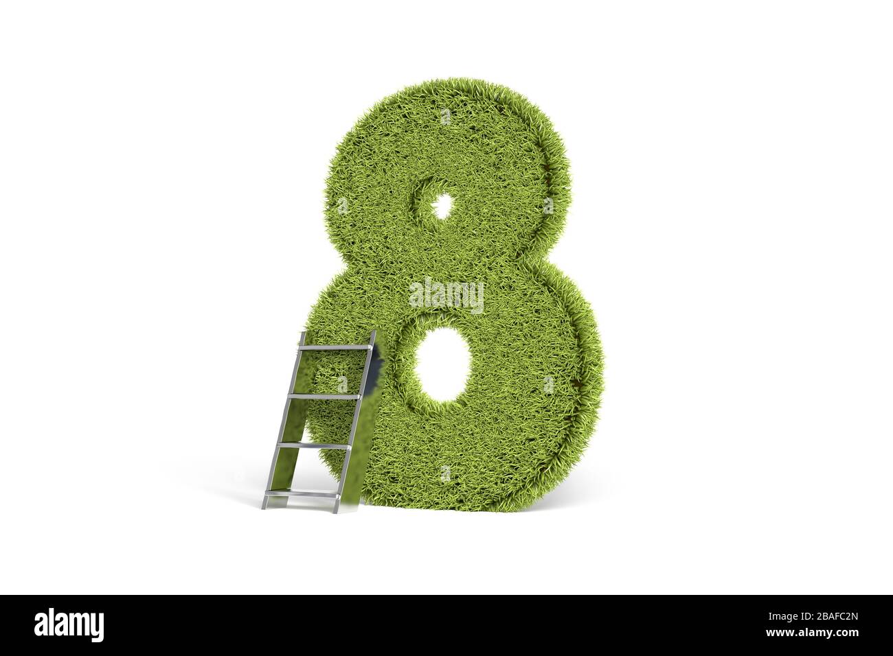 3d rendering, front view of green color number eight grass shape in ...