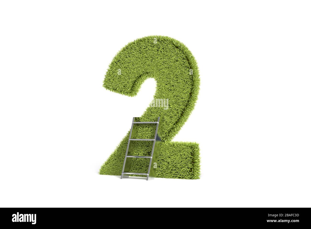 3d rendering, front view of green color number two grass shape in ...