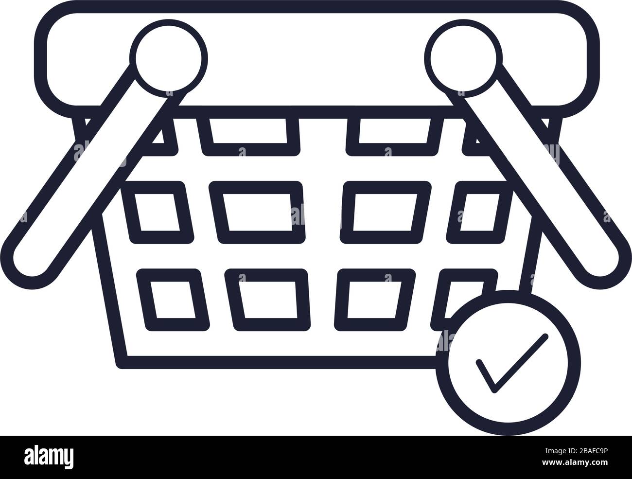 shopping basket with check symbol icon over white background, line ...