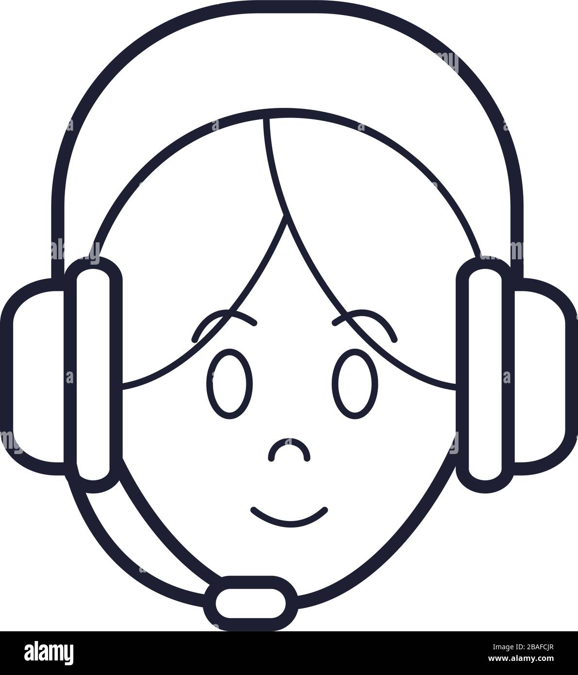 Operator woman with headphone icon over white background, line style ...