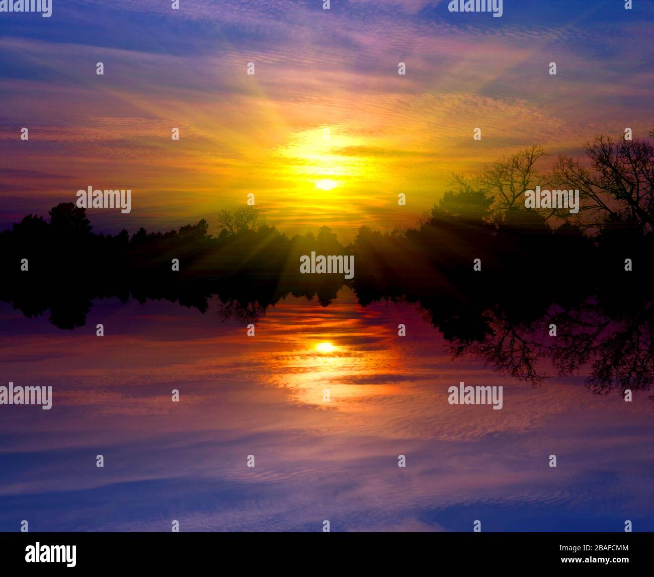 Sunset scene on lake Stock Photo - Alamy