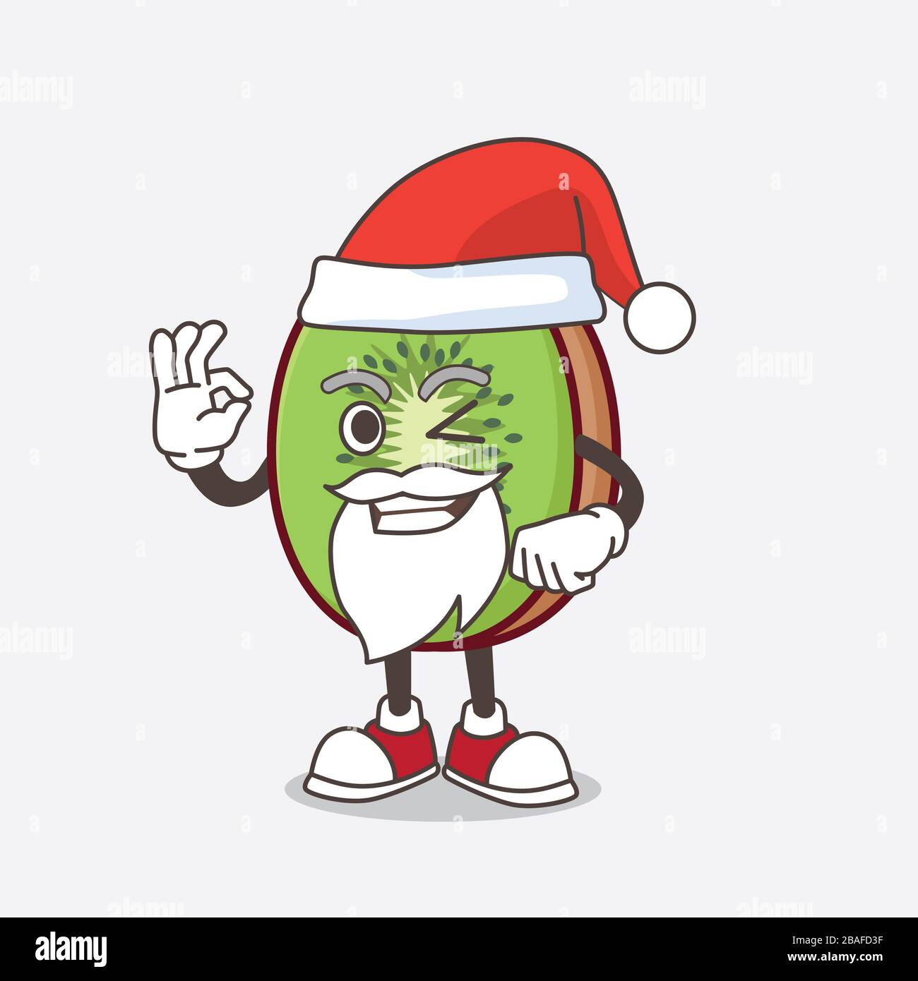 A picture of Kiwi Fruit cartoon santa mascot character with ok finger ...