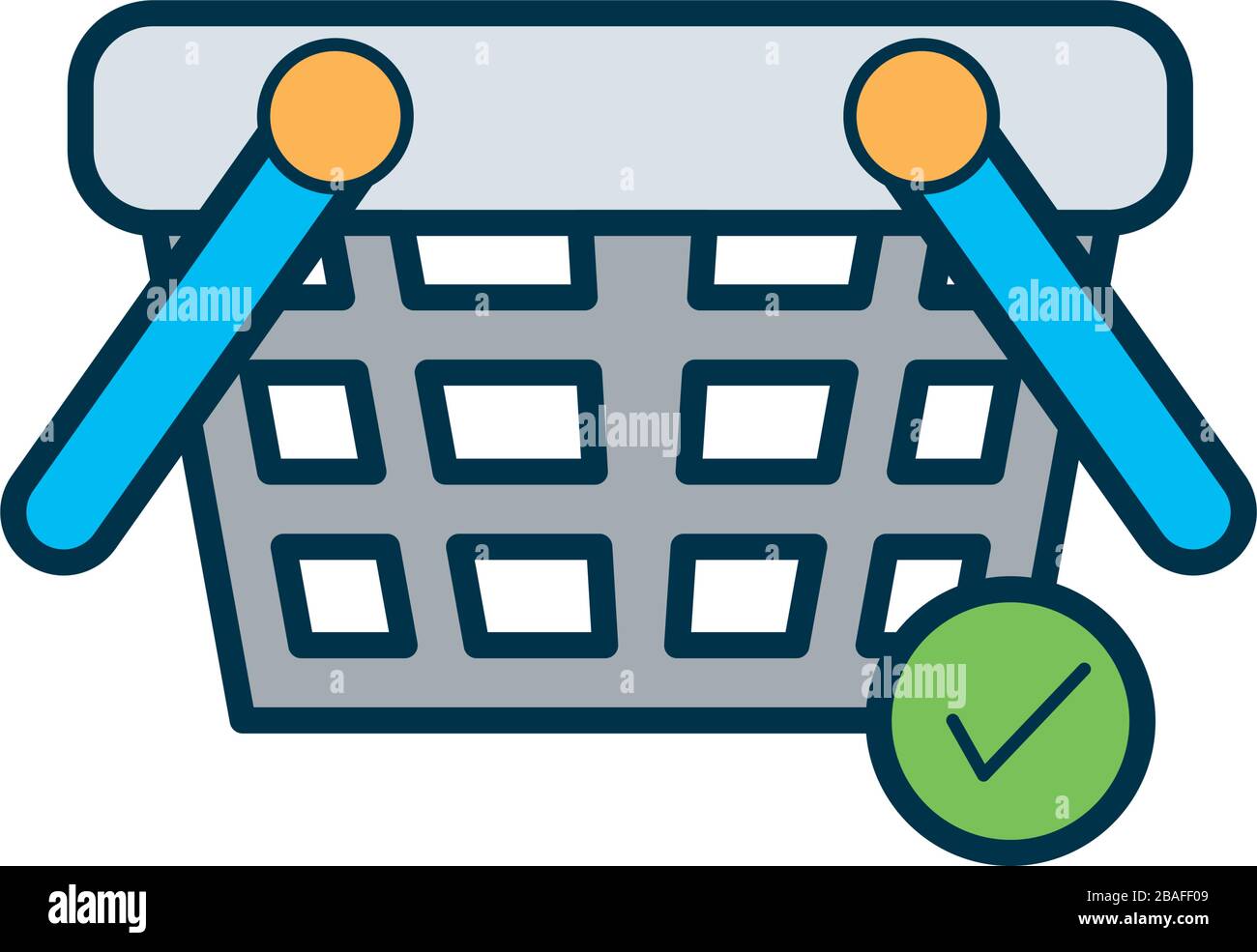 shopping basket with check symbol icon over white background, line and ...
