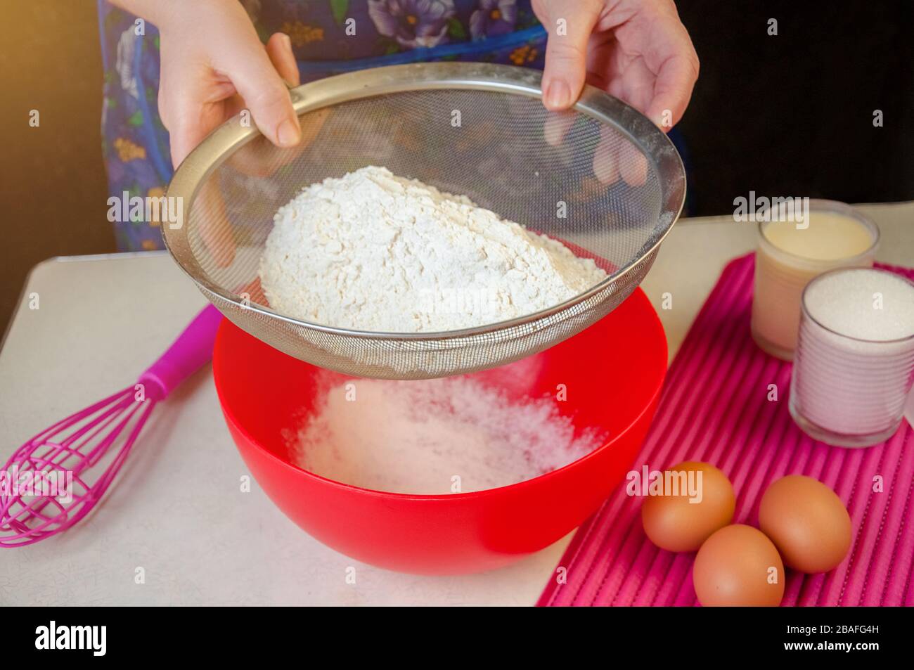 Baking Ingredients and Utensils for Cooking Sponge Cake. Process ...