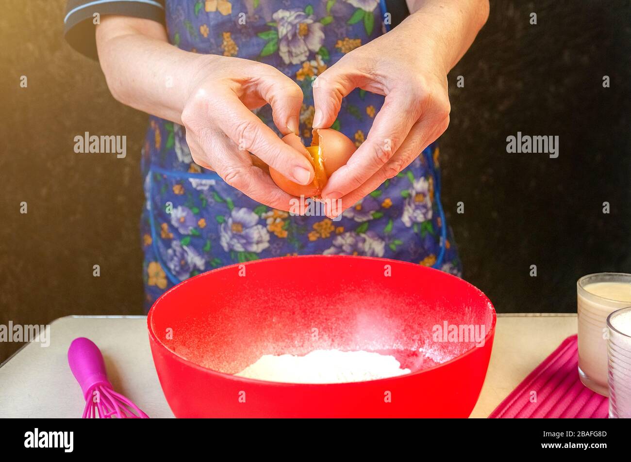 Baking Ingredients and Utensils for Cooking Sponge Cake. Process ...