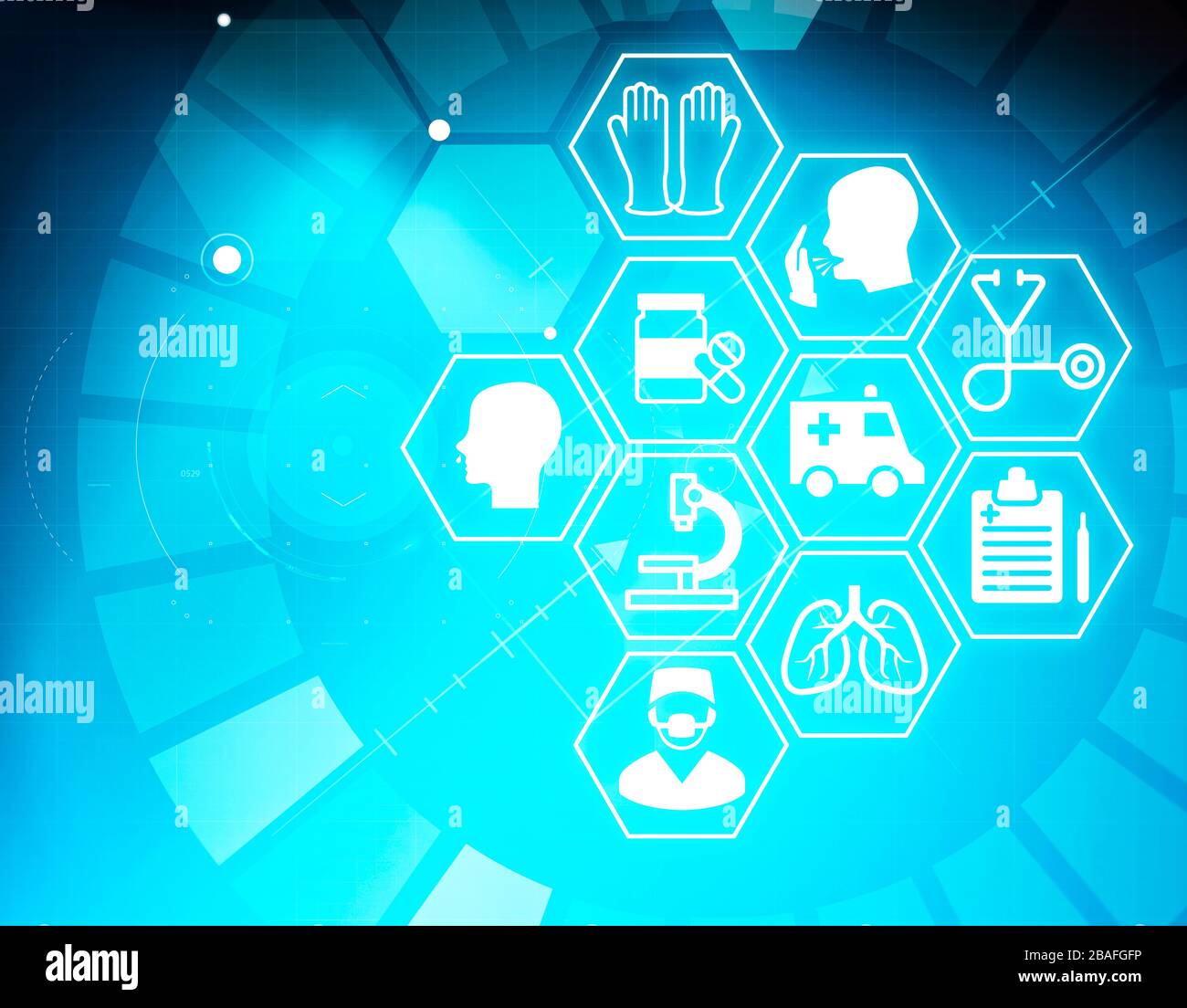 Healthcare logos, HUD interactive display, touch screen. Health ...