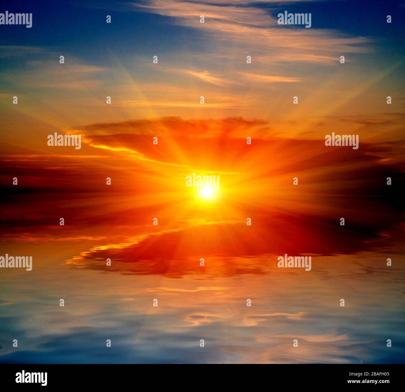 hot sunset over water in lake Stock Photo - Alamy