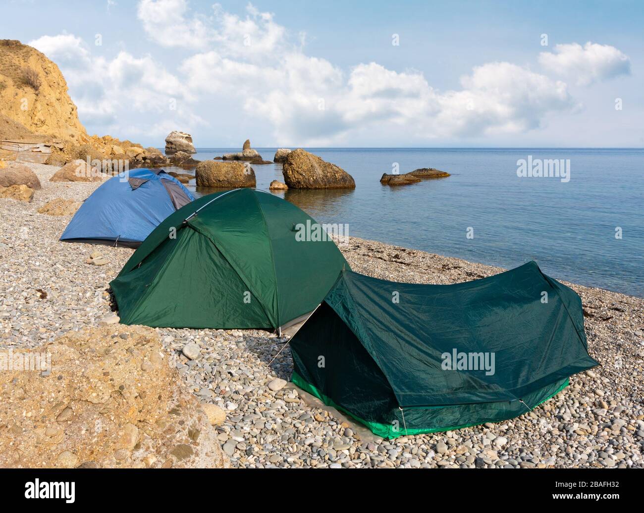 tourist tents in sea camp Stock Photo - Alamy
