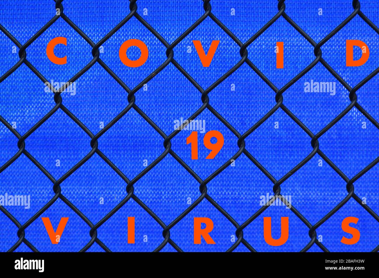 Isolated illustration photo of chain link fence and fabric barrier with ...