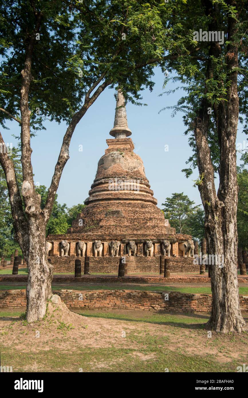 the Wat Chang Lom Temple in the Historical Park in Sukhothai in the ...