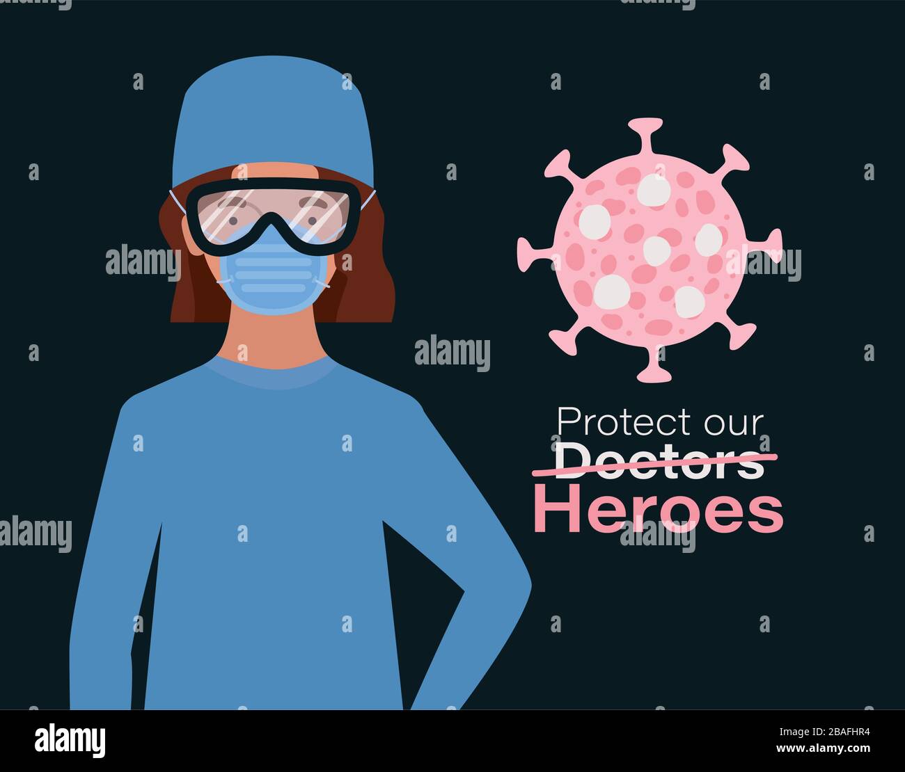 woman doctor hero with uniform mask glasses and 2019 ncov virus vector ...