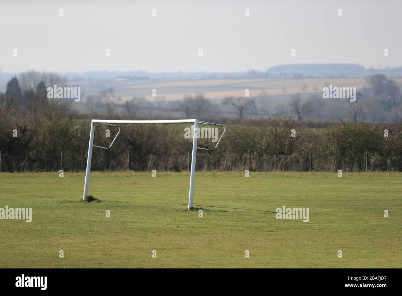 A general view of a football field with goal posts Stock Photo - Alamy