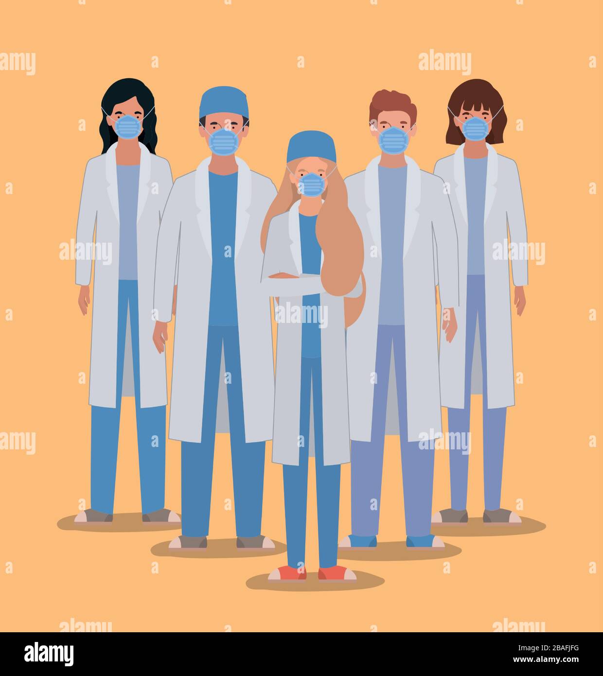 Men and women doctors with uniforms masks and glasses vector design ...