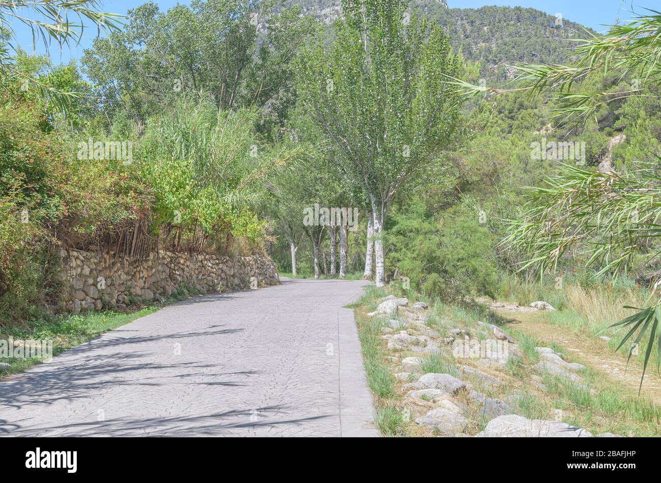 Path to hot springs area of the thermal village of Montanejos, in the ...