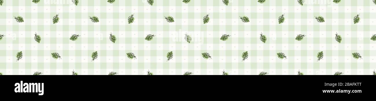 Hand drawn whimsical grape gingham seamless border pattern. Vector ...