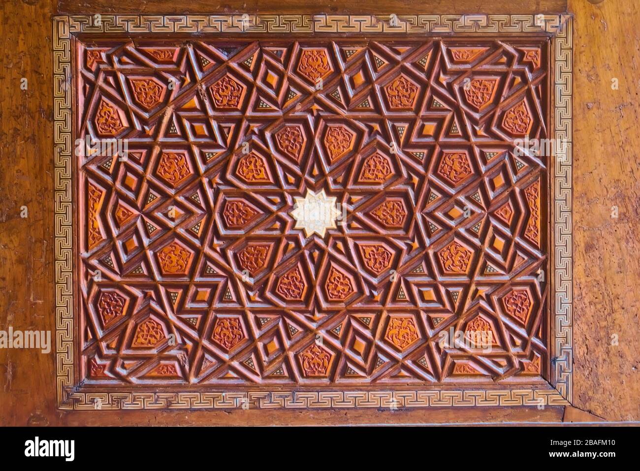 Geometrical pattern on a wooden door at a the Sehzade Mosque in ...