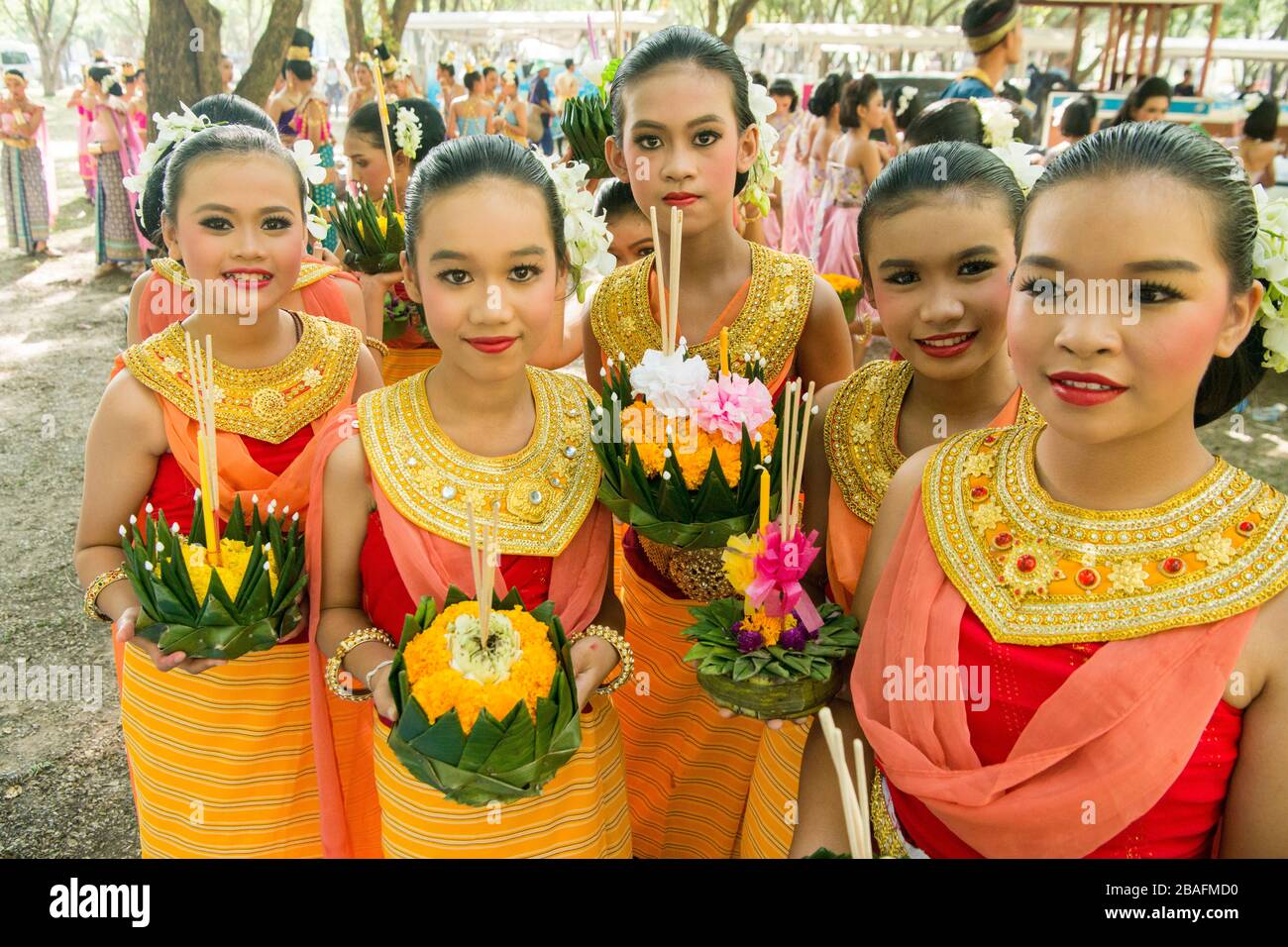 traditional dresst thai people at the Loy Krathong Festival in the ...
