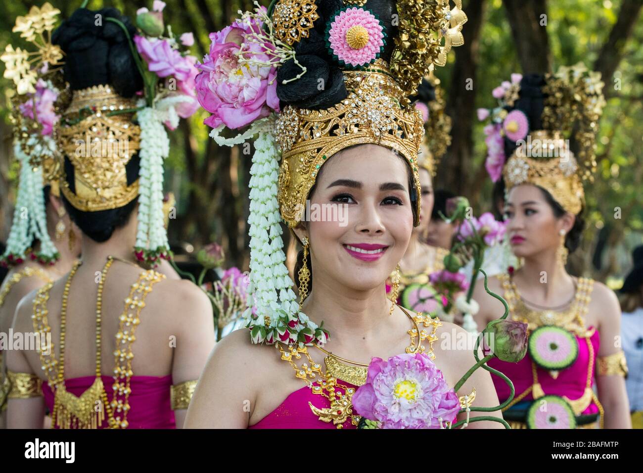 traditional dresst thai people at the Loy Krathong Festival in the ...