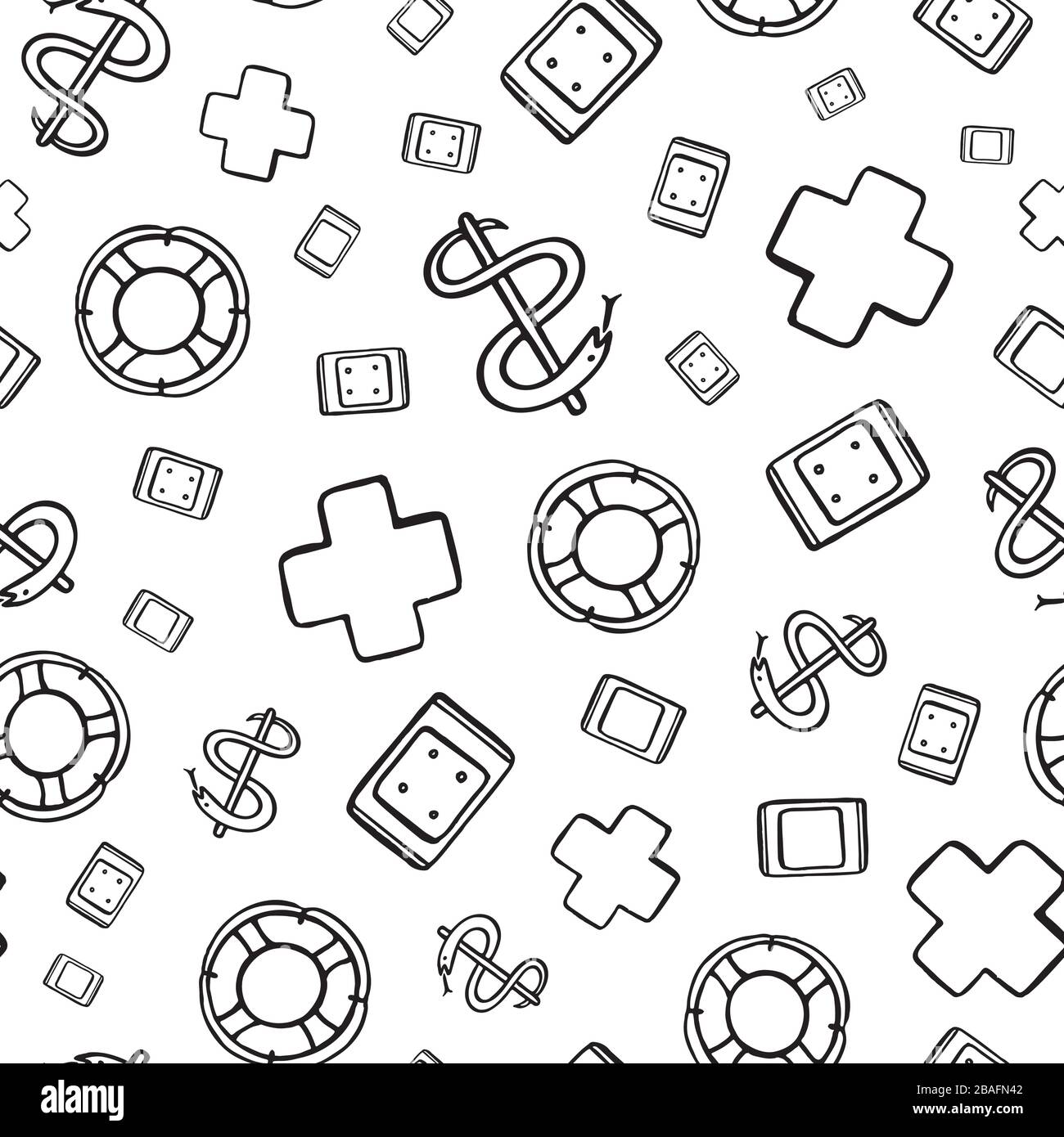 Vector doodle medical first aid pattern with line art irregular first ...