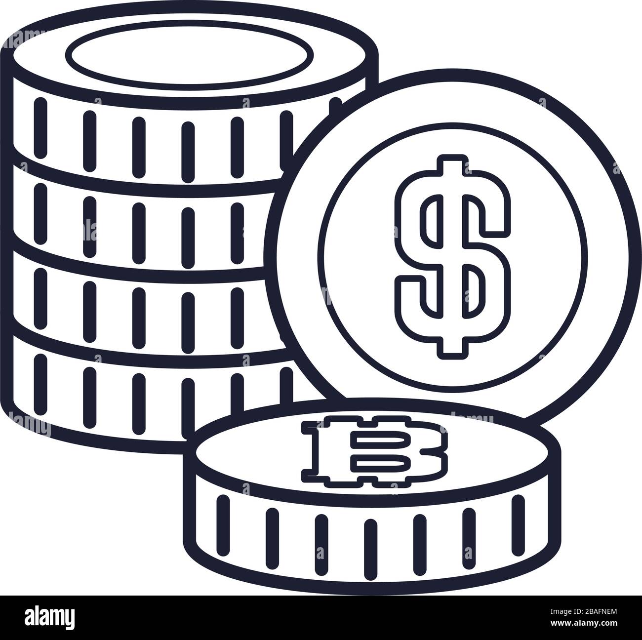 stack of money coins icon over white background, line style, vector ...