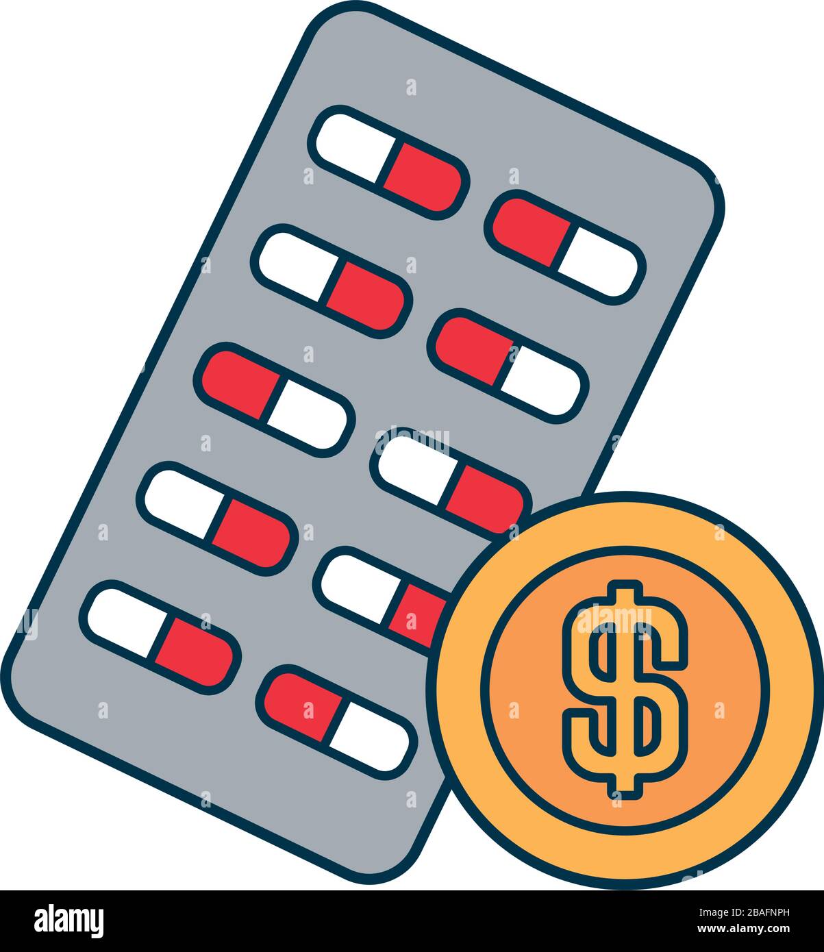 medication pills blister and money coin icon over white background ...