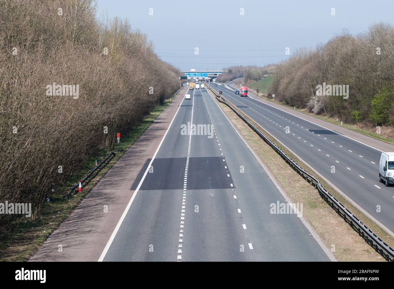 Almost empty M61 Motorway in Lancashire due to the Coronavirus pandemic ...