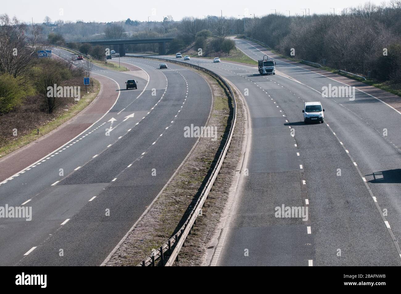 Almost empty motorway in Lancashire due to the Coronavirus pandemic ...