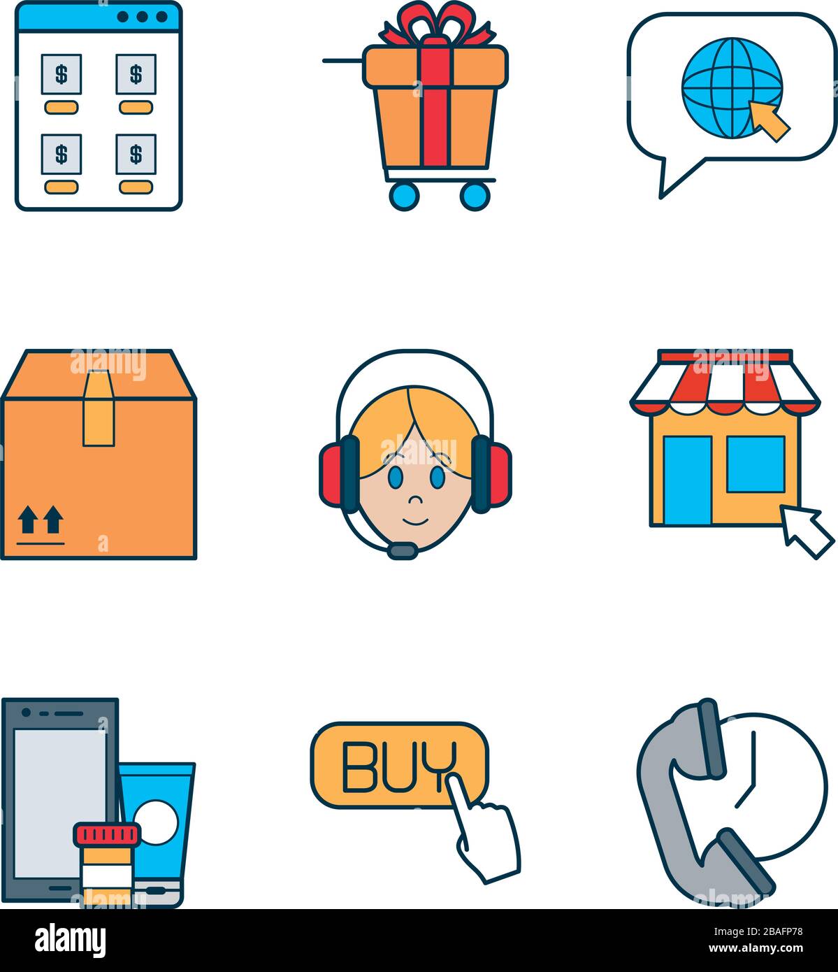 store and shopping online icon set over white background, line and fill ...