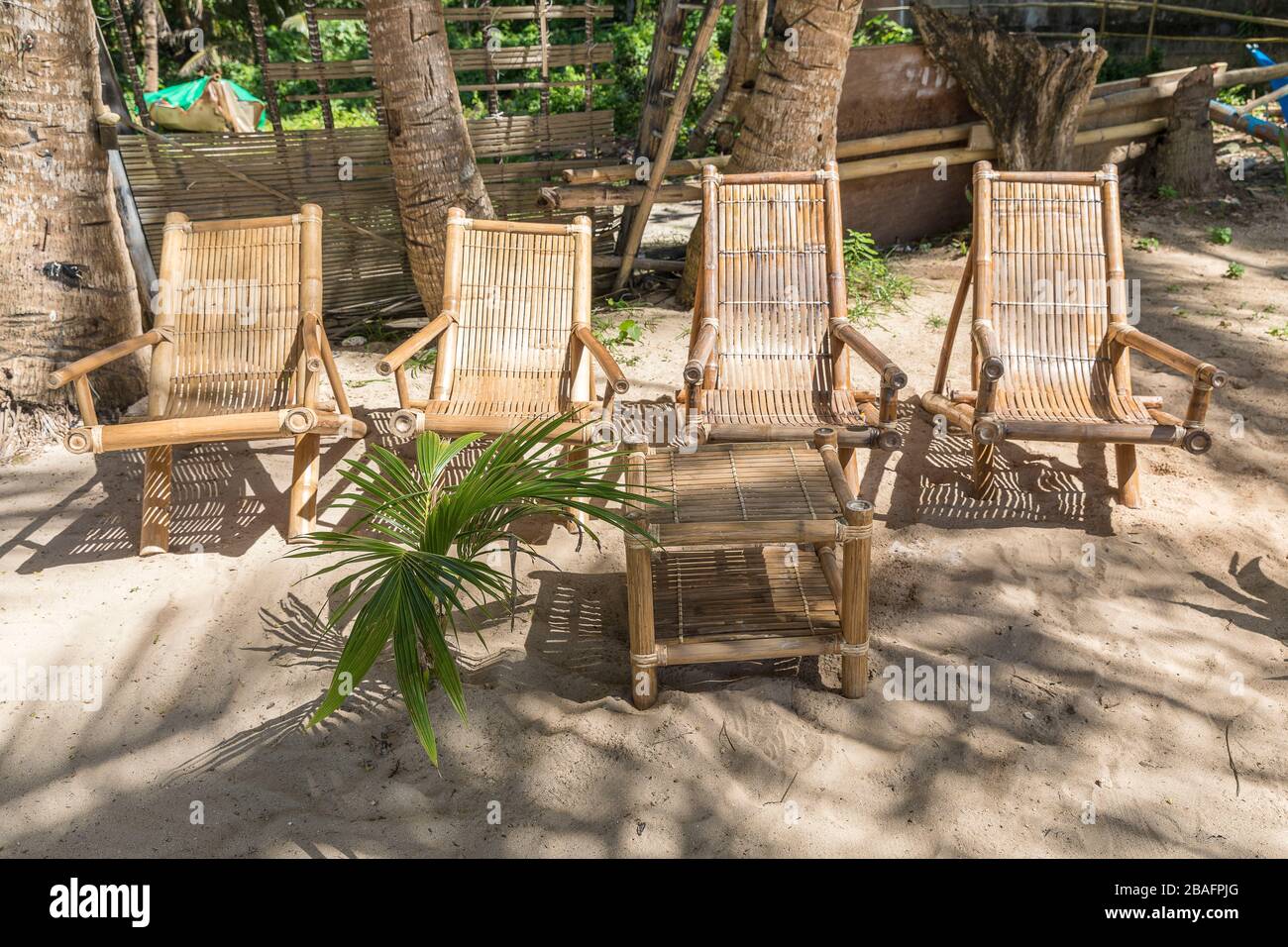 bamboo seating chairs on white beach, Philippines Stock Photo - Alamy
