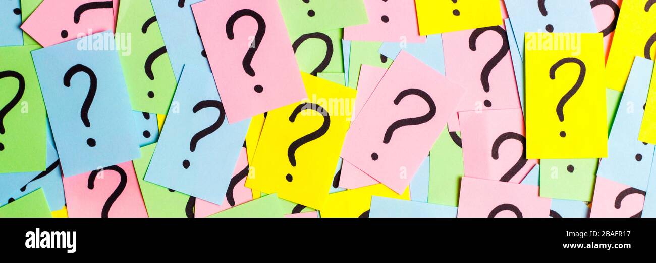 Too Many Questions. Pile of colorful paper notes with question marks ...