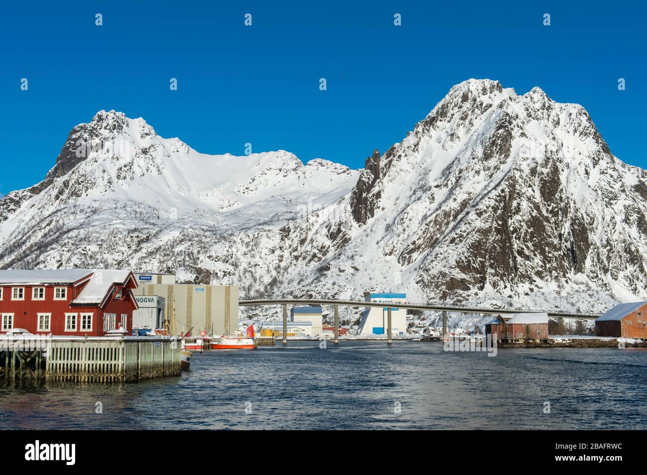 View in winter of Svolvaer, a fishing town in the Lofoten Islands ...