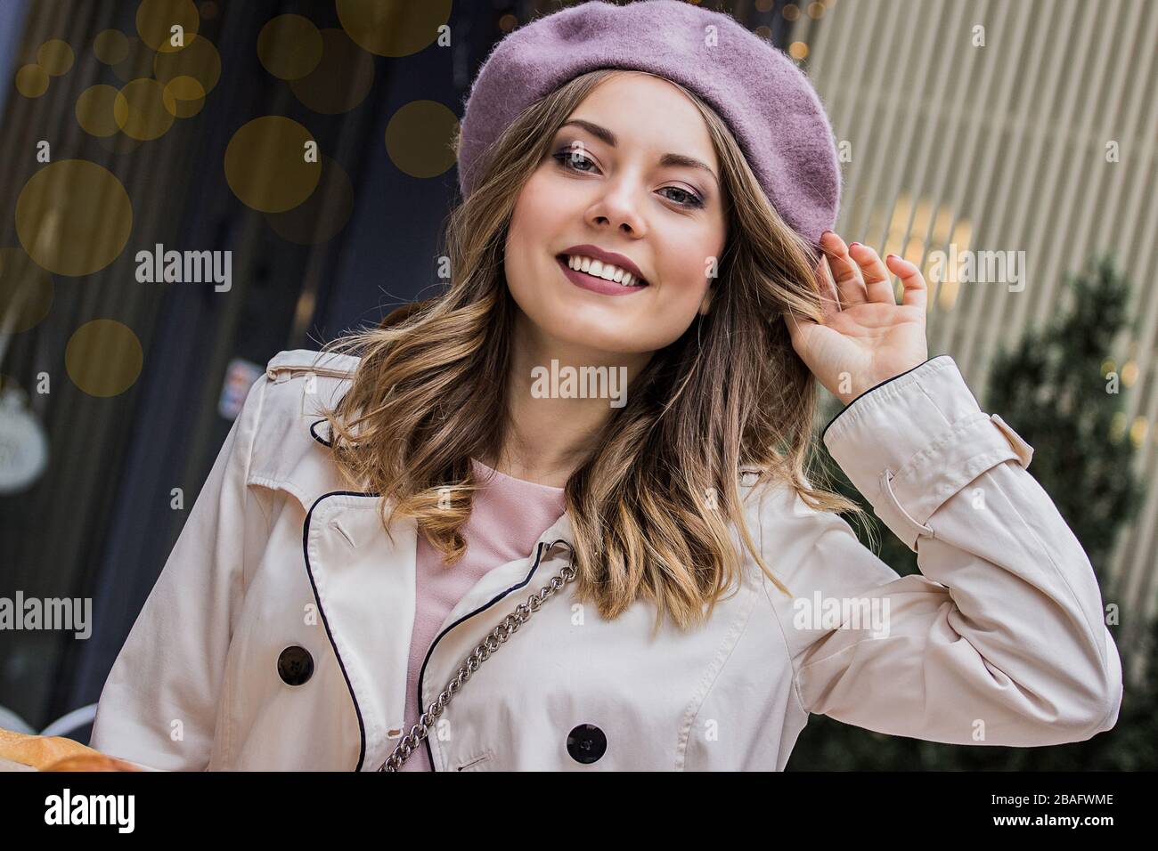 French beauty. Portrait of cheerful beautiful french styled woman in ...