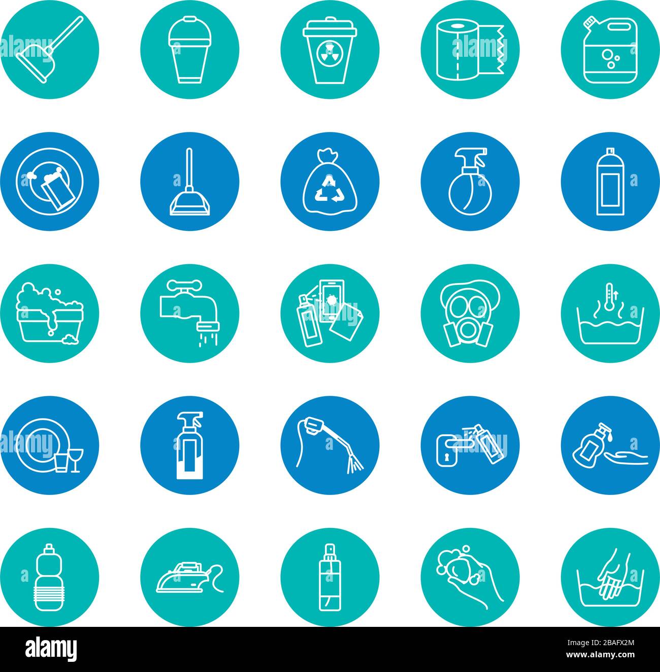 buckets and cleaning elements icon set over white background, block ...