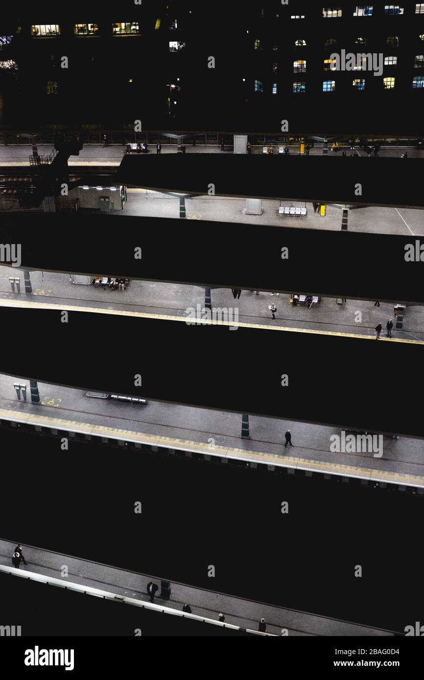 Looking down on the almost empty platforms of London Bridge Station at ...