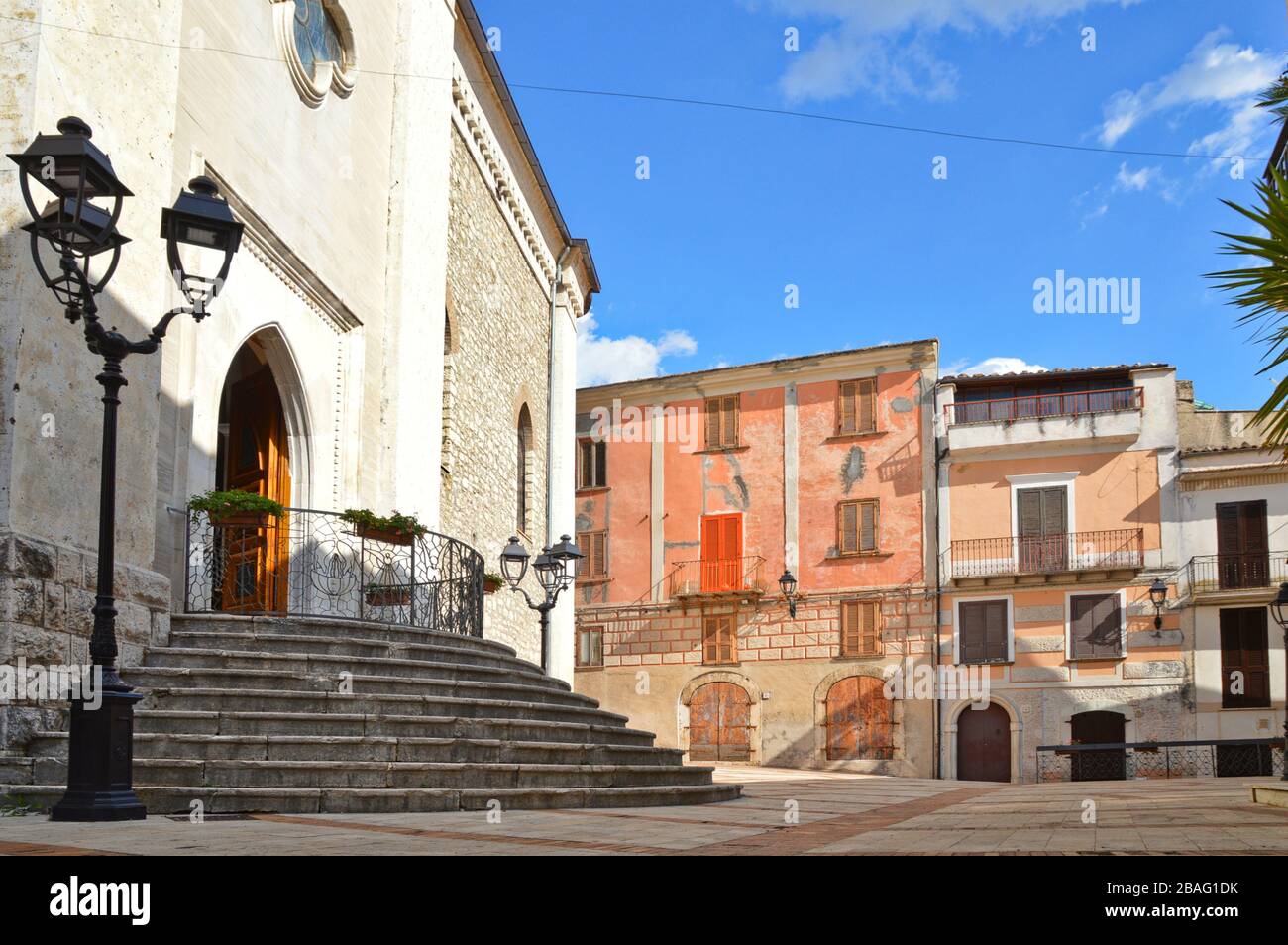 A narrow street between the old houses of Monteroduni, a village in the ...