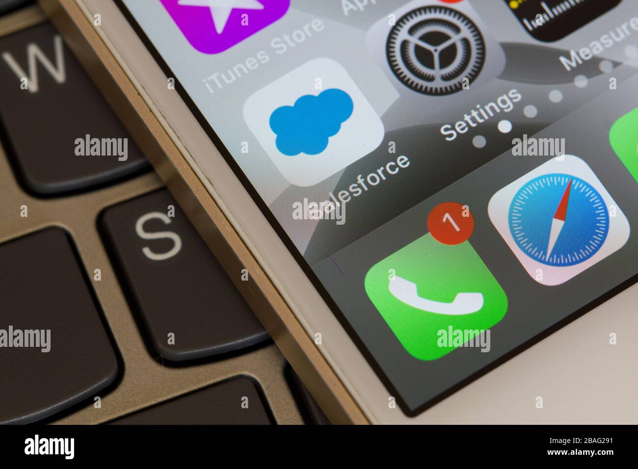 Salesforce mobile app is seen on a smartphone. The enterprise-class app ...