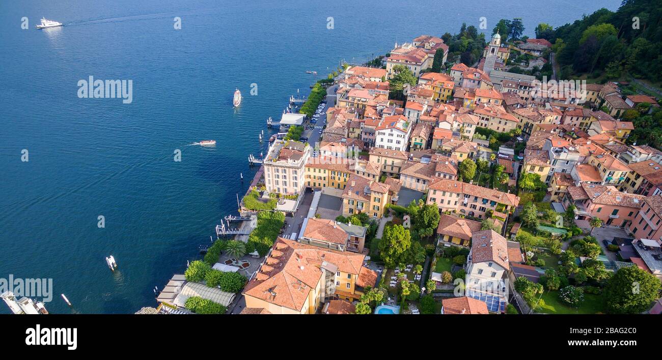 Bellagio - Lake Como (IT) - Aerial view of the lakefront Stock Photo ...