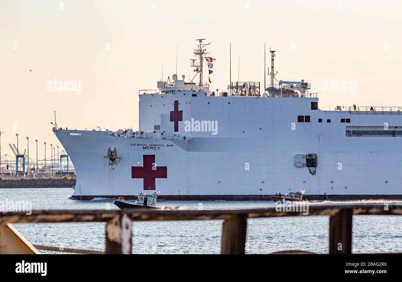 USNS Mercy navy hospital ship arrives at Port of Los Angeles in San ...