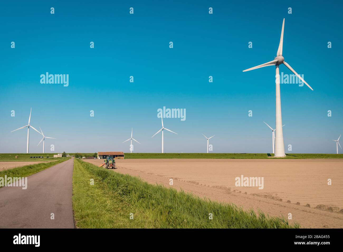 Wind turbine from aerial view, Drone view at windpark westermeerdijk a ...