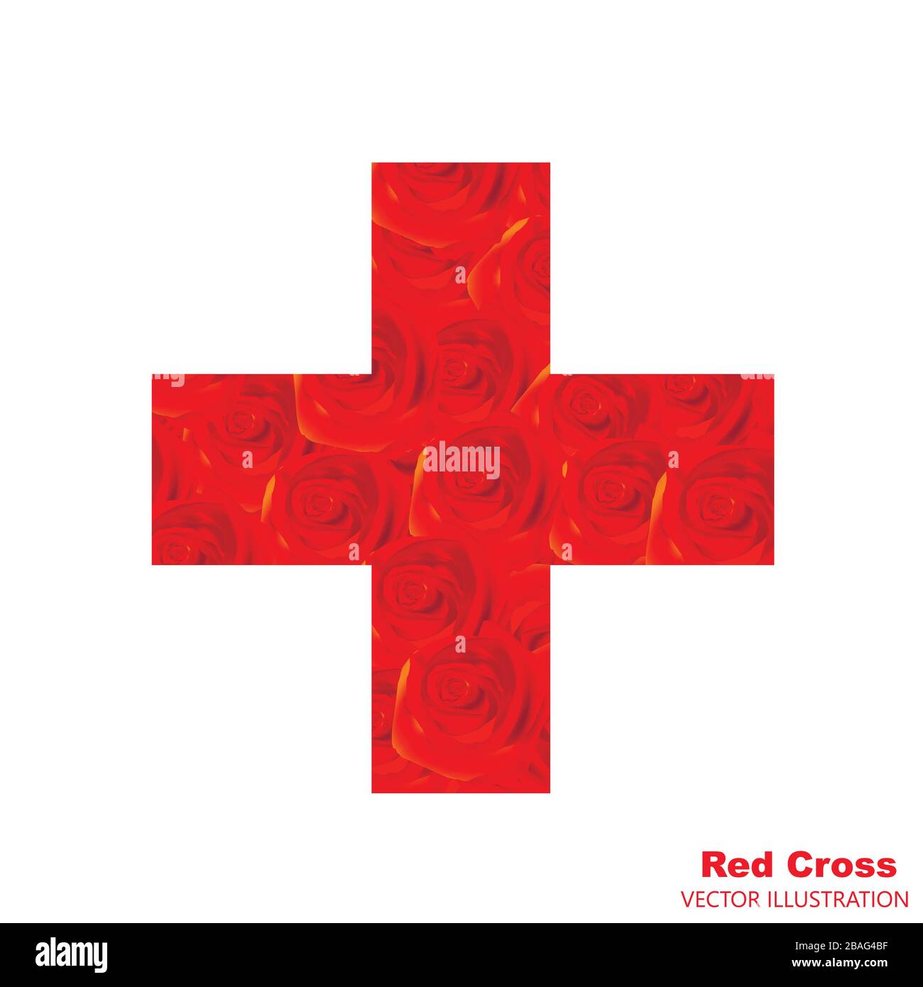 Medical cross. Red cross. Bright illustration with red roses. Vector ...