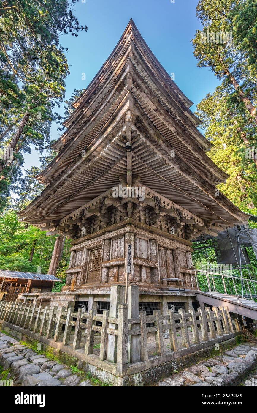 Five Story Pagoda surounded by Sugi trees at Mount Haguro, One of the ...