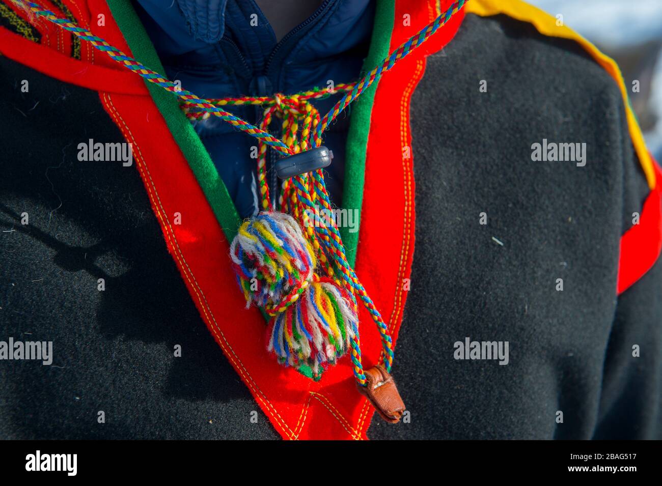 Detail of the traditional clothing of a Sami teenage boy at the Sami ...
