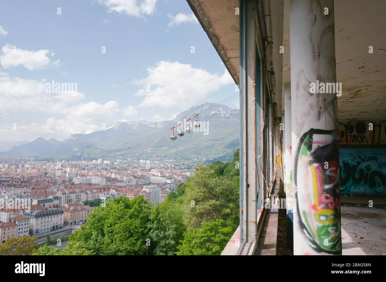 abandoned building in france with view of mountains and chairlift Stock ...