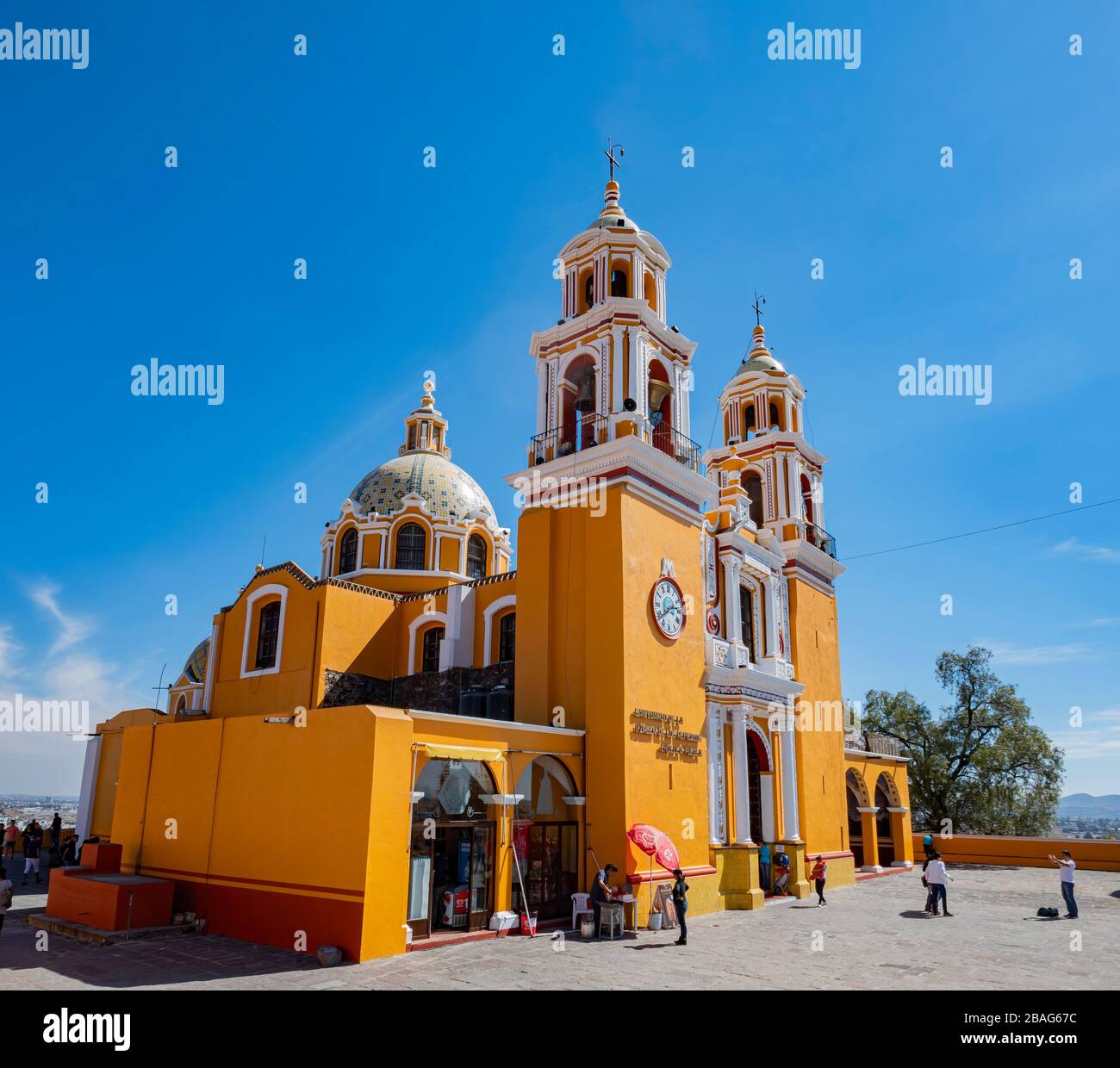 Cholula, FEB 18, 2017 - Exterior sunny view of the historical Shrine of ...