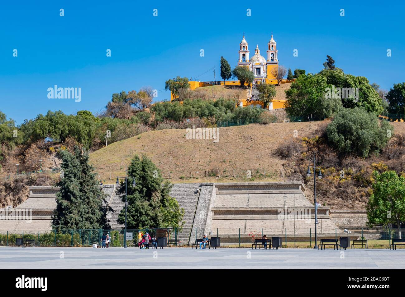 Cholula, FEB 18, 2017 - Afternoon sunny view of the famous Pyramid of ...